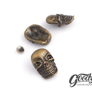 X10 Pieces Antique Brass Skull Rivet / Leather Rivet / Round Stud ...
