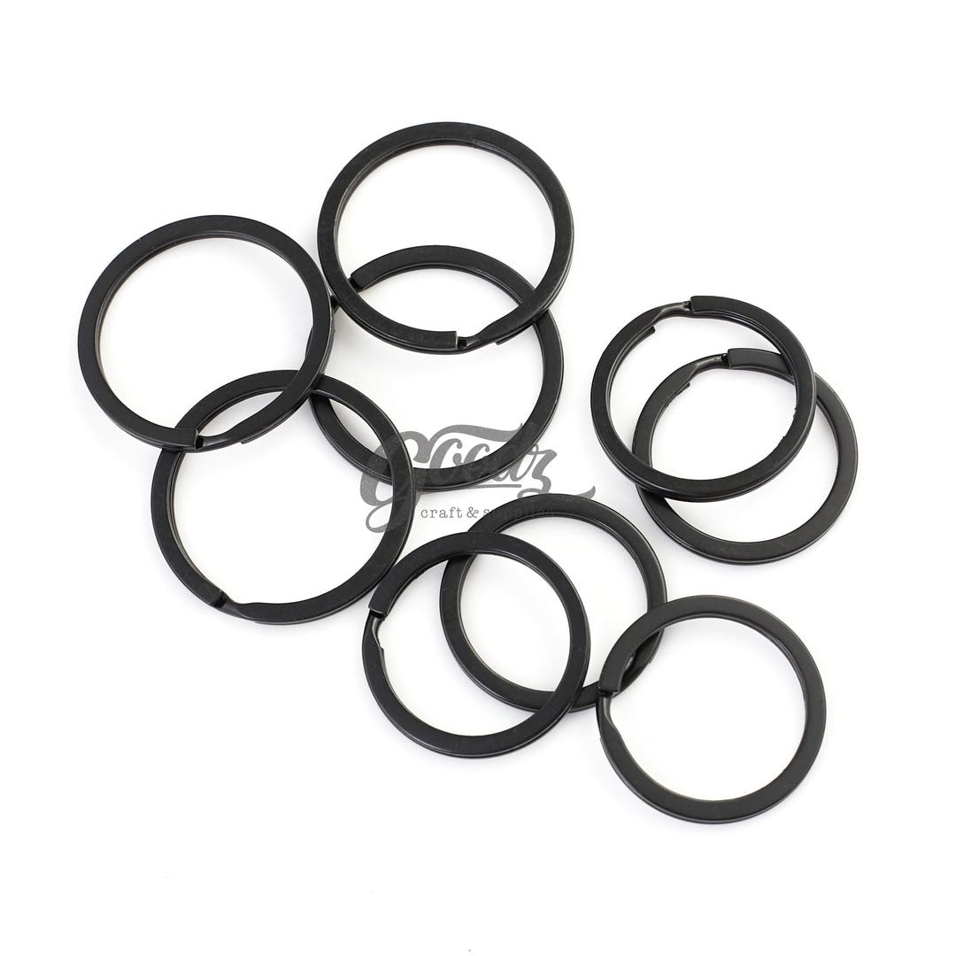 X10pieces 30 - 35mm Outer Black Split Ring | Flat Round Keyring | Key ...