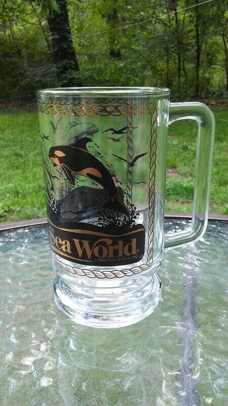 Vtg Sea World Amusement Theme Park Glass Beer Stein Mug 1980 Dolphin ...
