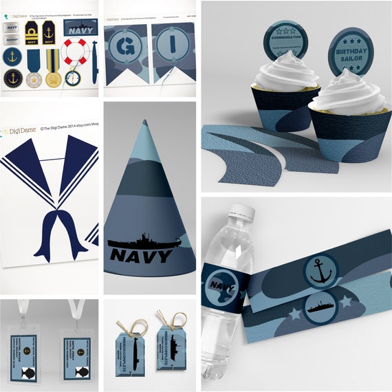Editable & Printable Navy Military Party Decor Value Pack, 19 pcs ...