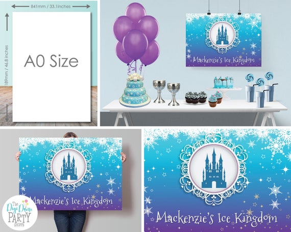 Frozen Ice Castle Party Printable Backdrop Template A0 Size - Blue and ...