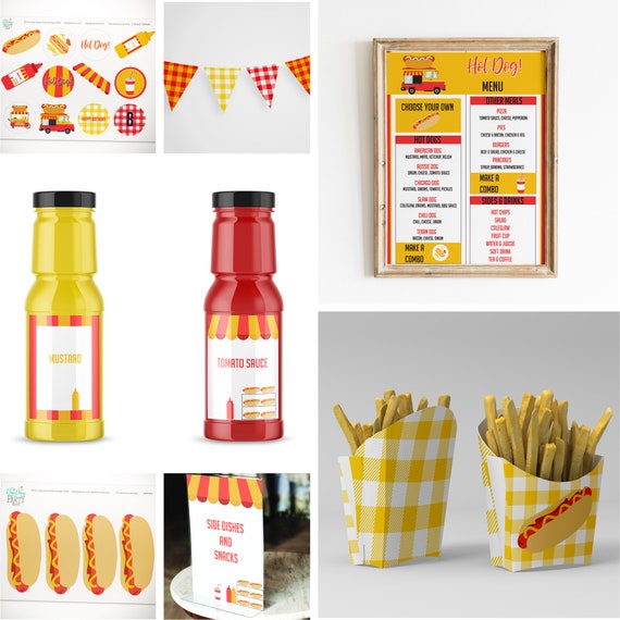 Editable & Printable Hot Dog Party Decor Value Pack, 26 pcs - Red and ...