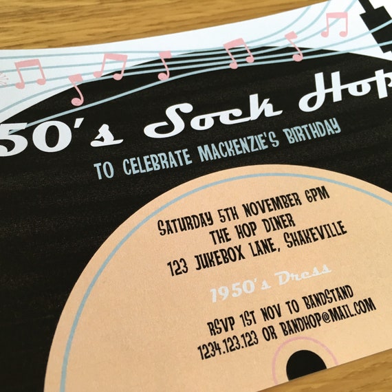 Editable & Printable 1950's Diner Sock Hop Party Invitation Template ...