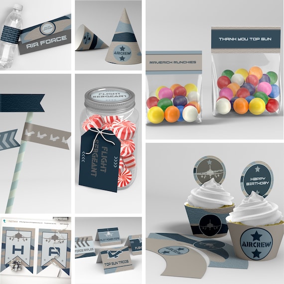 Editable & Printable Air Force Party Decor Value Pack, 15 pcs - Blue ...