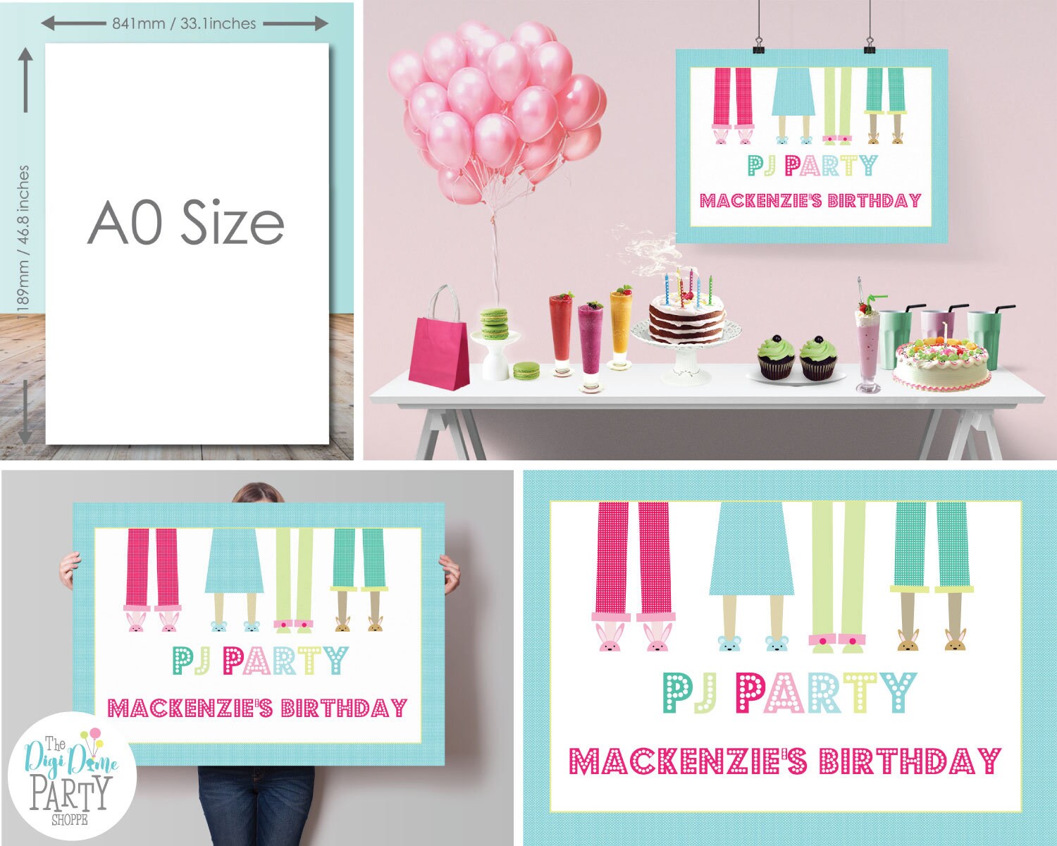 Pyjama/Pajama Party Printable Backdrop Template A0 Size Pink | Etsy