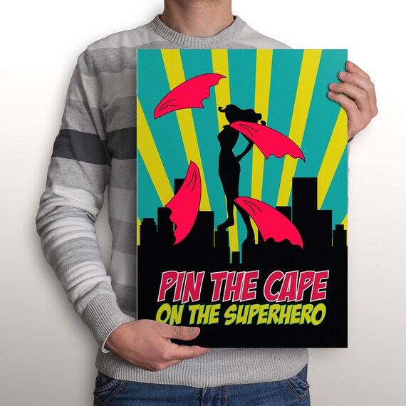 Ready to Print Pin the Cape on the Superhero Party Game Printable, A3 ...