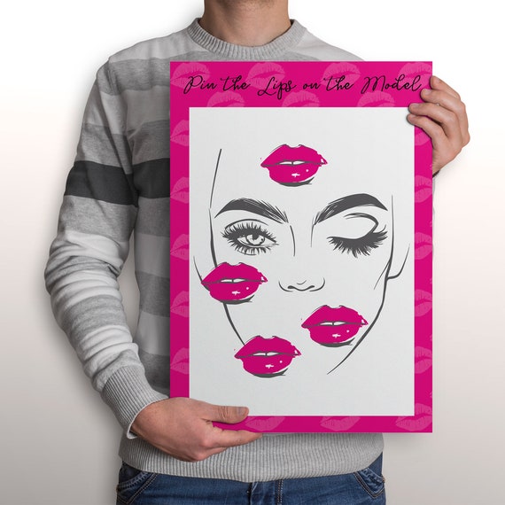 Ready to Print Pin the Lips on the Model Party Game Printable, A3 Size ...