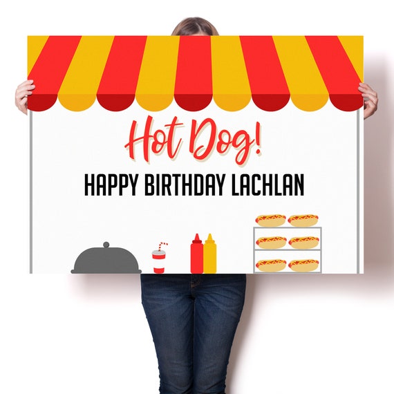 Editable & Printable Hot Dog Party Backdrop Template A0 Size - Red and ...