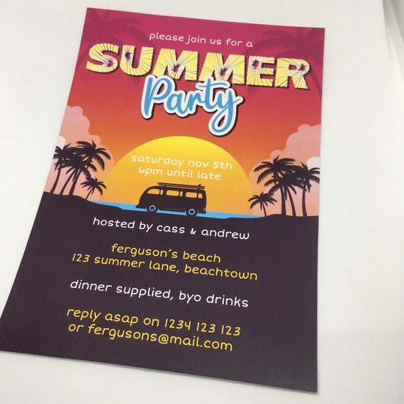 Editable & Printable Summer Beach Sunset Party Invitation Template ...