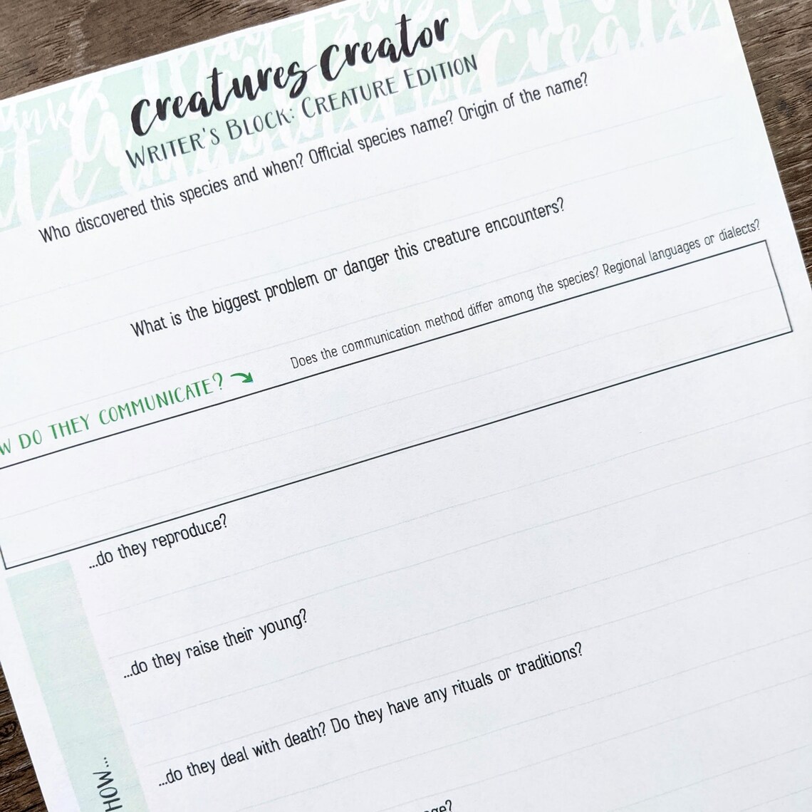 Printable Creatures Creator for Writers | Downloadable | Creature ...