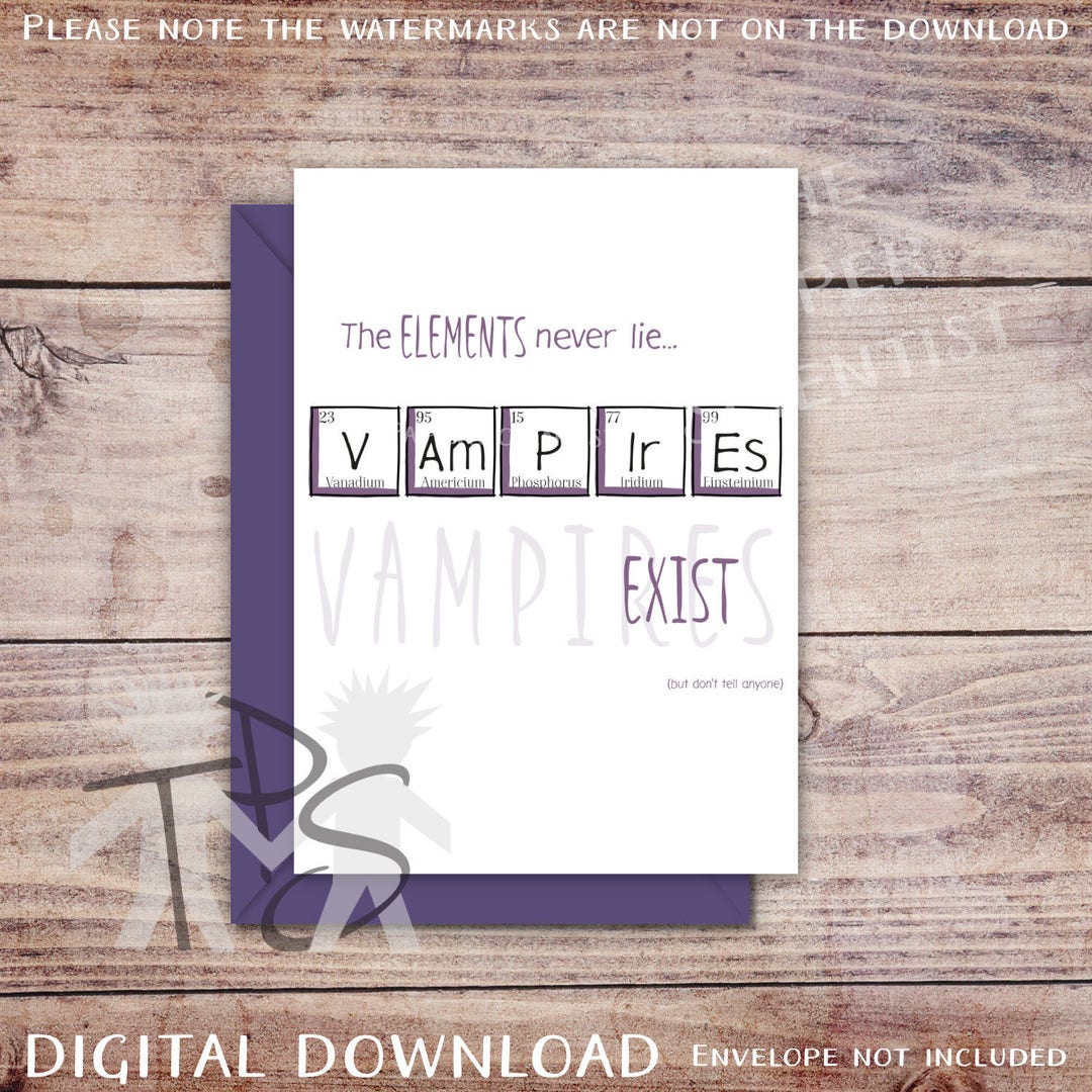 Printable Halloween Card Vampires | Periodic Table | Book Nerd Birthday ...