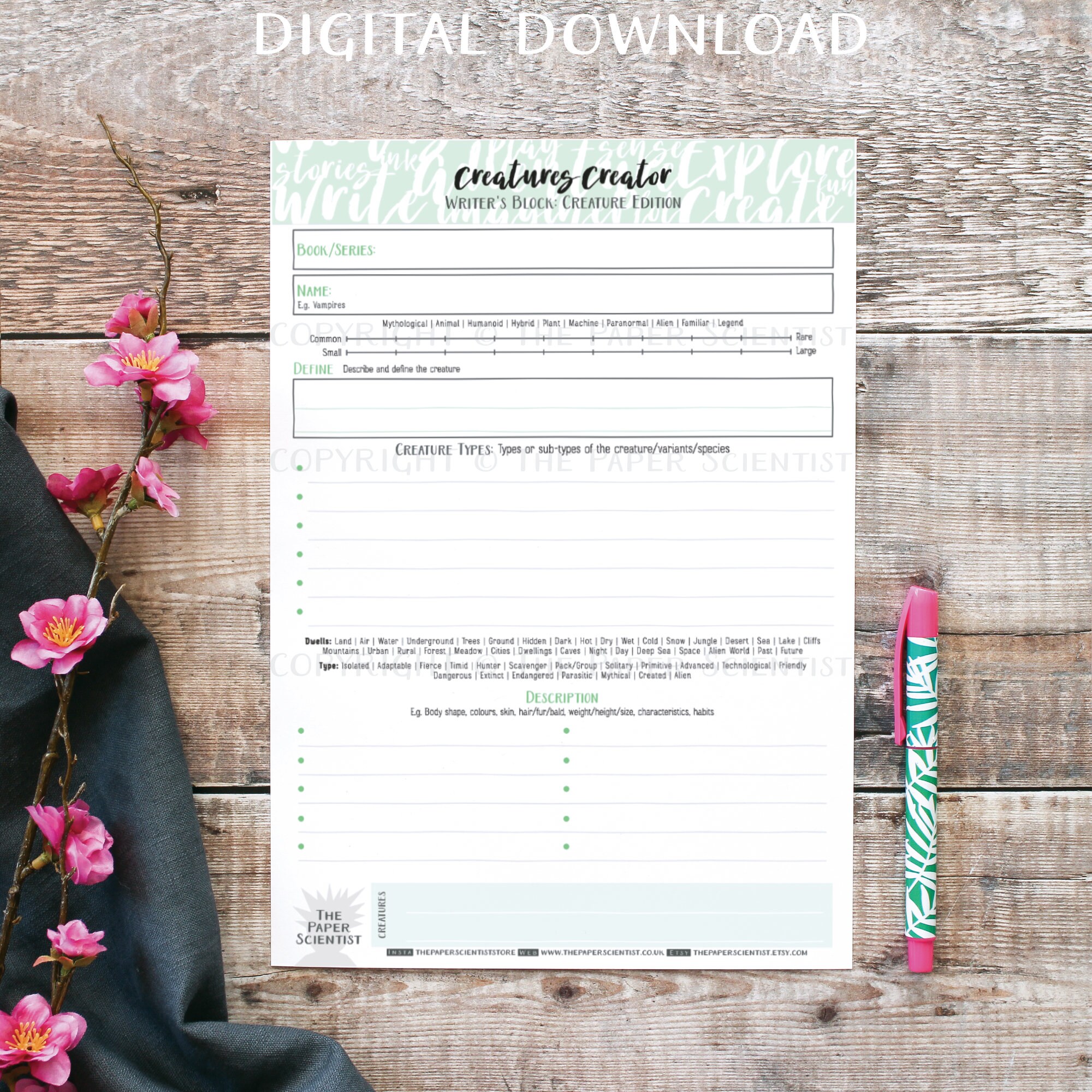 Printable Creatures Creator for Writers | Downloadable | Creature ...