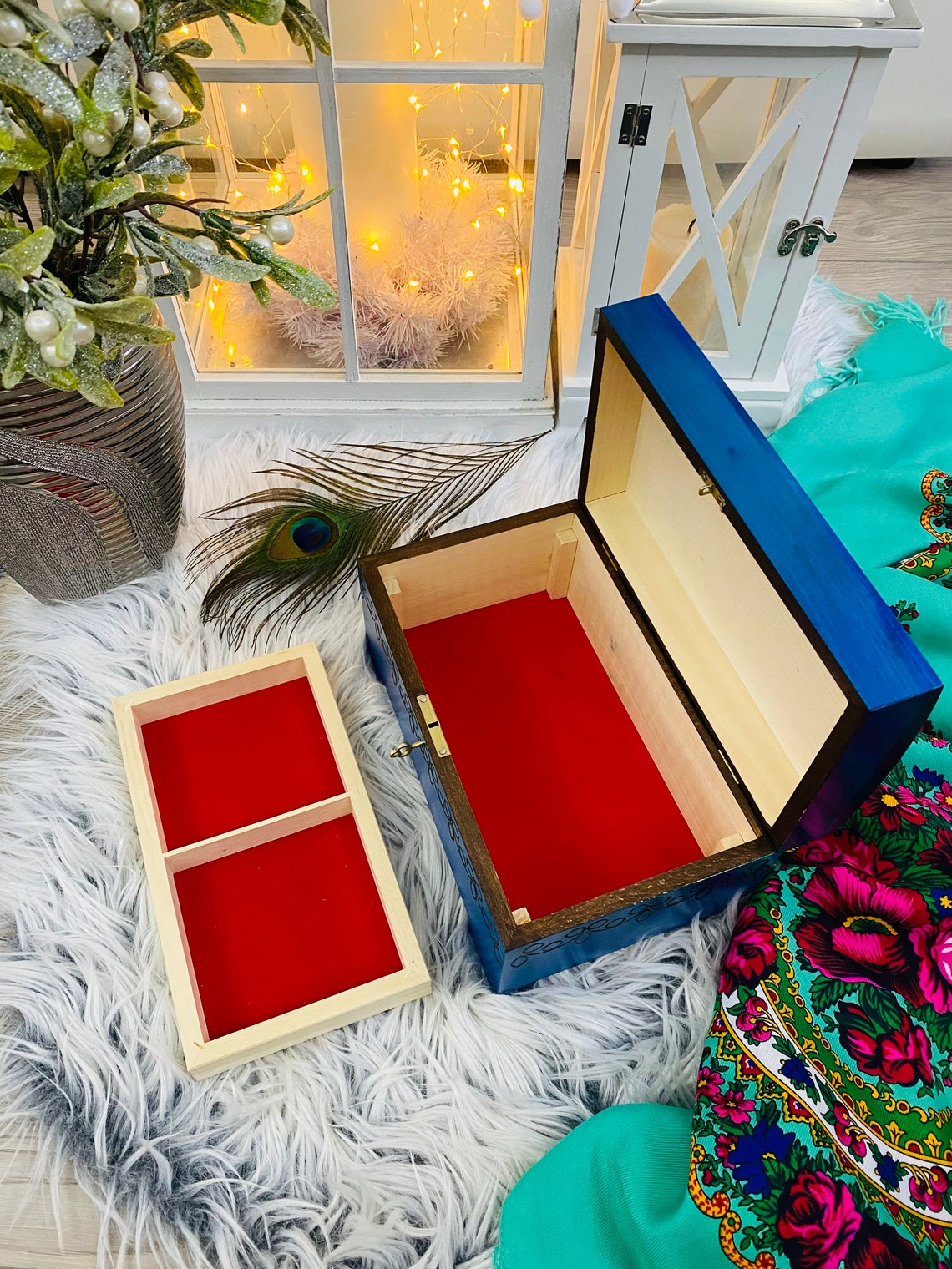 Wooden Jewelry Box Dark Blue Watch Box Navy Casket for - Etsy