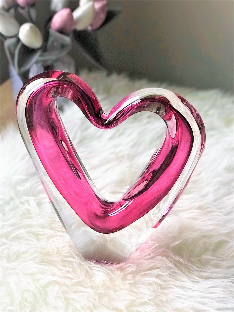 Big Crystal Rubin Glass Heart Sculpture Pink Heart Glass - Etsy