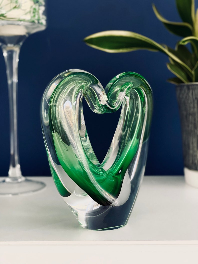 Big Crystal Green Glass Heart Sculpture Green Heart Glass - Etsy