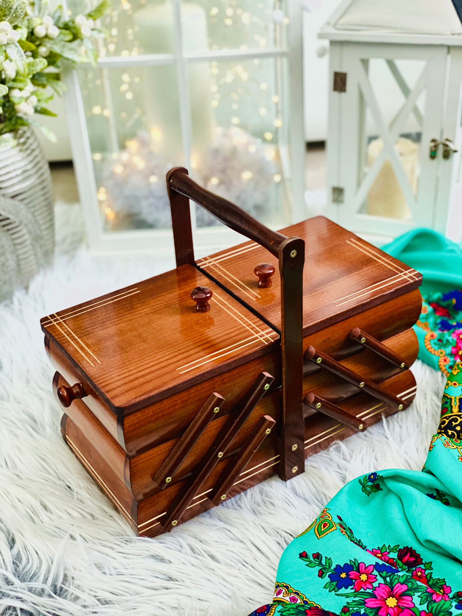 Large Wooden Sewing Box Alder-colour Concentrina Storage Box | Etsy