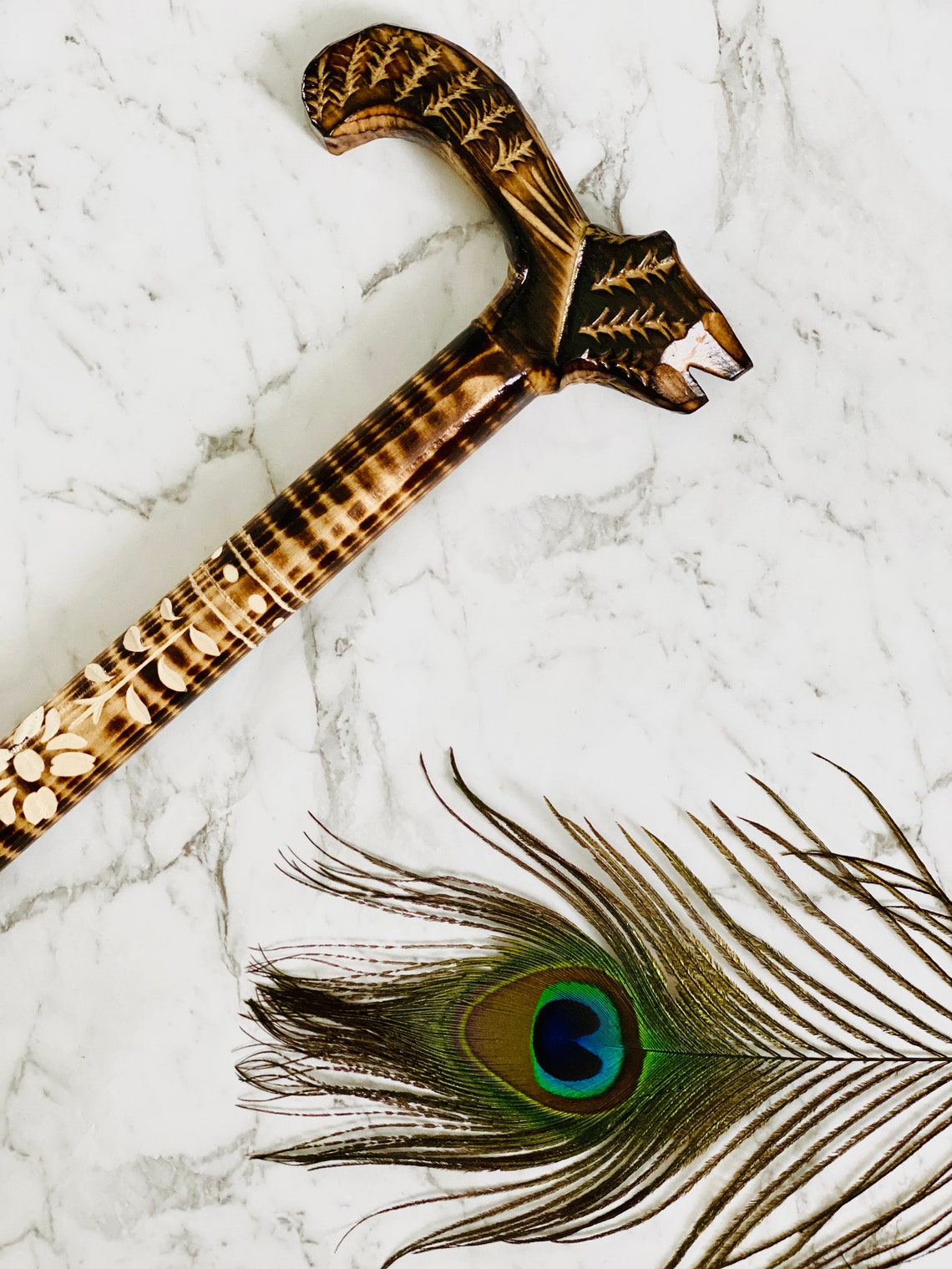 WOLF walking stick wooden bright walking cane with wolf | Etsy