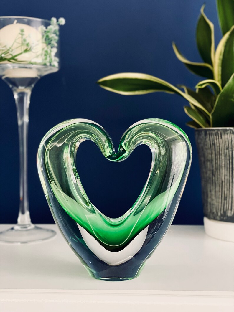 Big Crystal Green Glass Heart Sculpture Green Heart Glass | Etsy