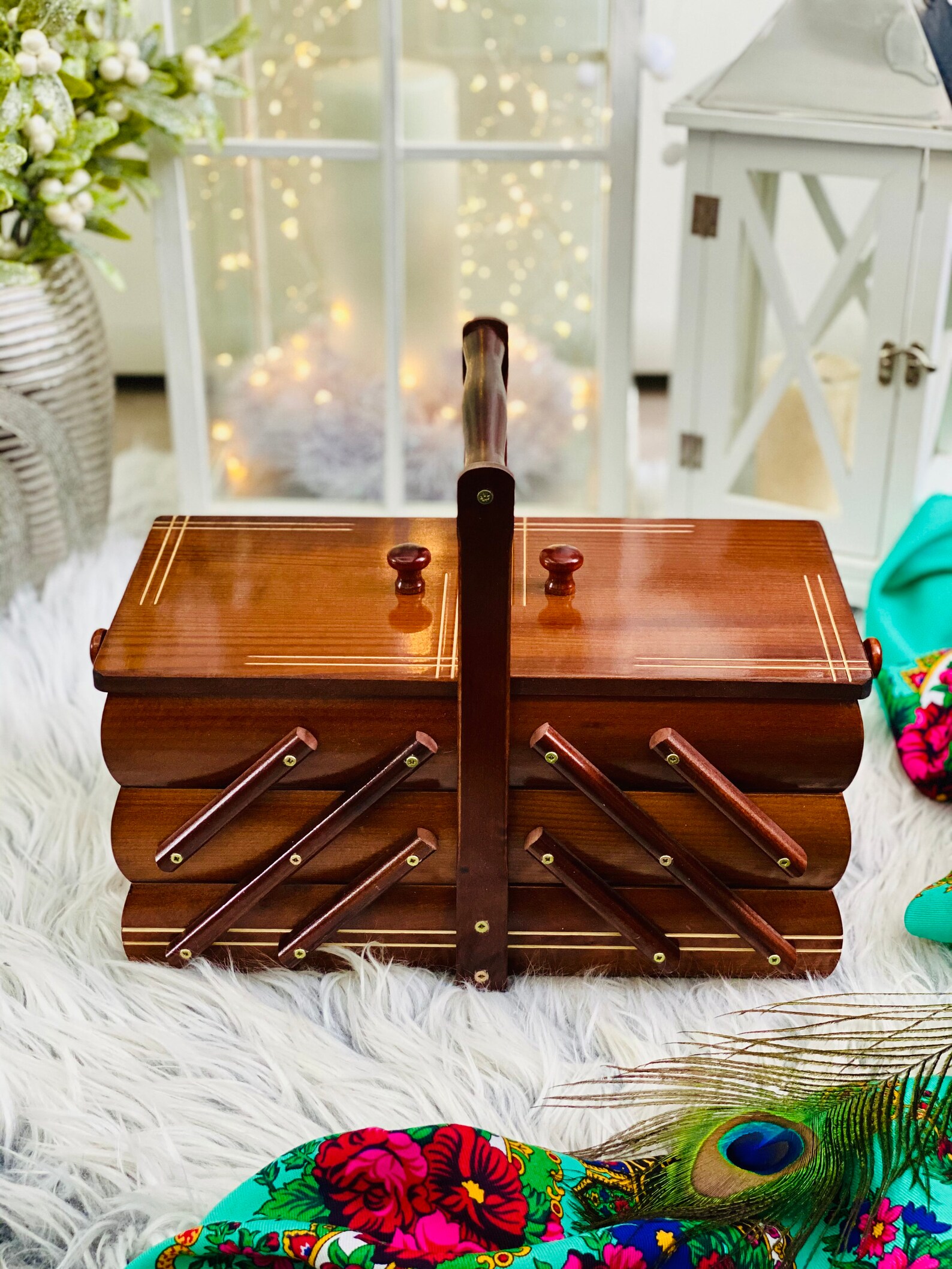 Large Wooden Sewing Box Alder-colour Concentrina Storage Box - Etsy