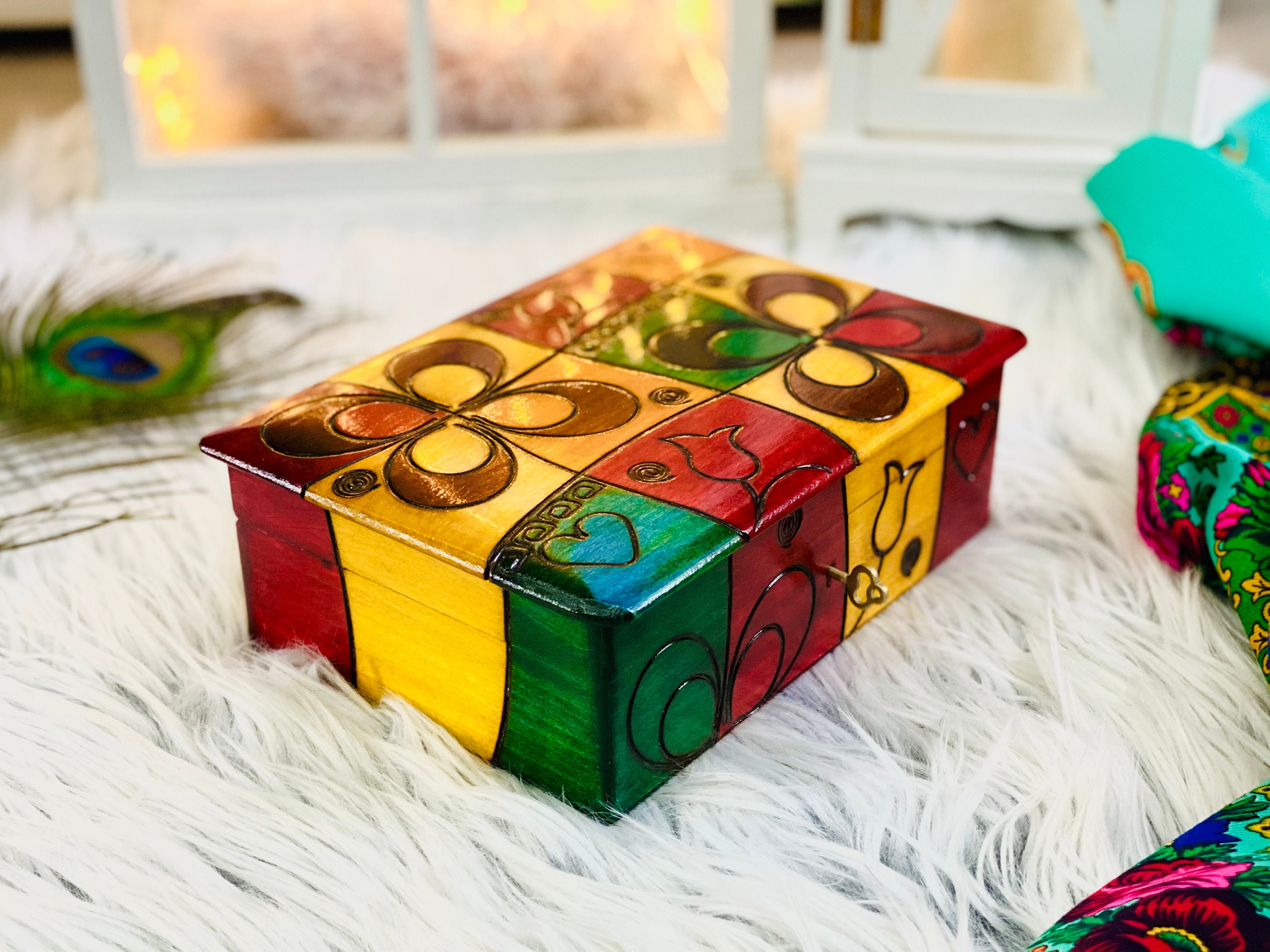 Colorful Wooden Box for Jewelry and Trinkets Multi - Etsy UK