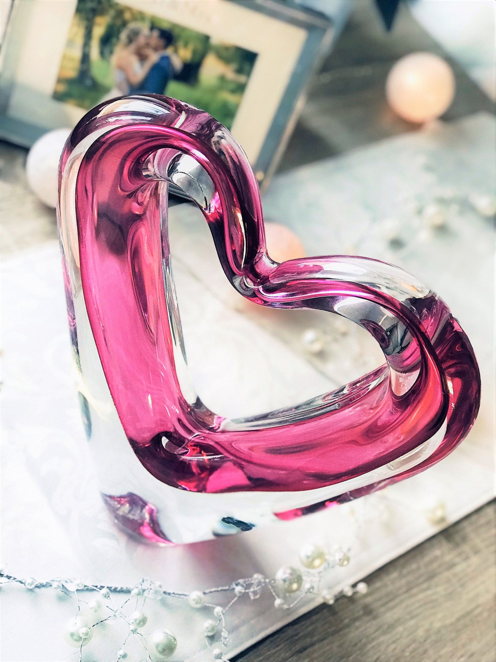 Big Crystal Rubin Glass Heart Sculpture Pink Heart Glass - Etsy
