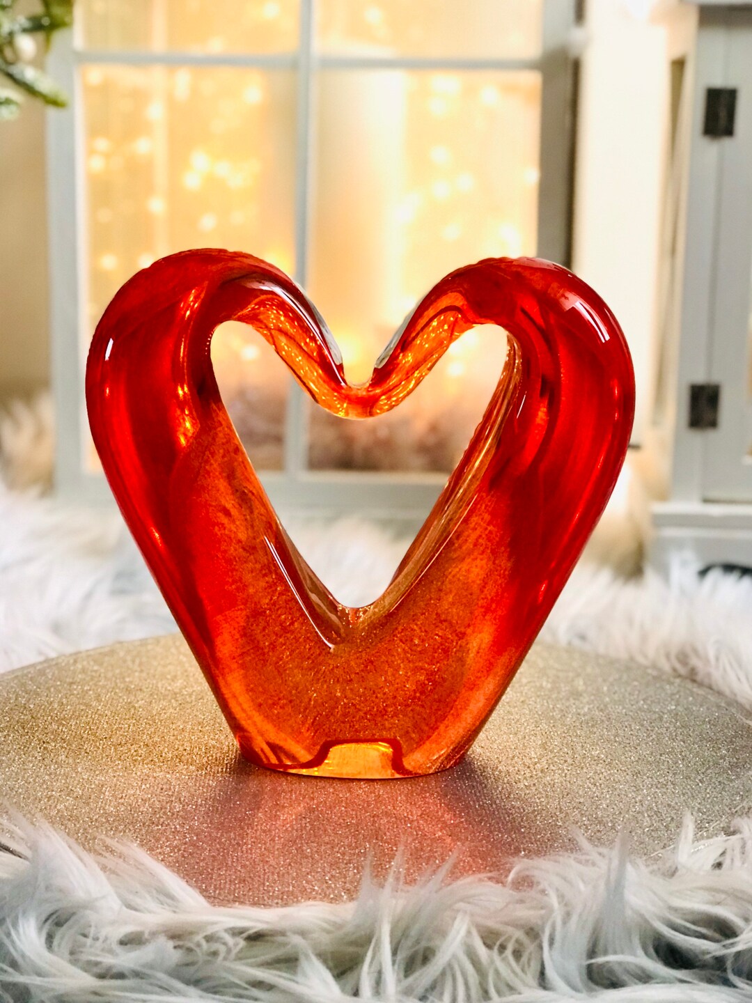 Large Crystal Red Glass Heart Sculpture, Red Heart Glass Figurine ...