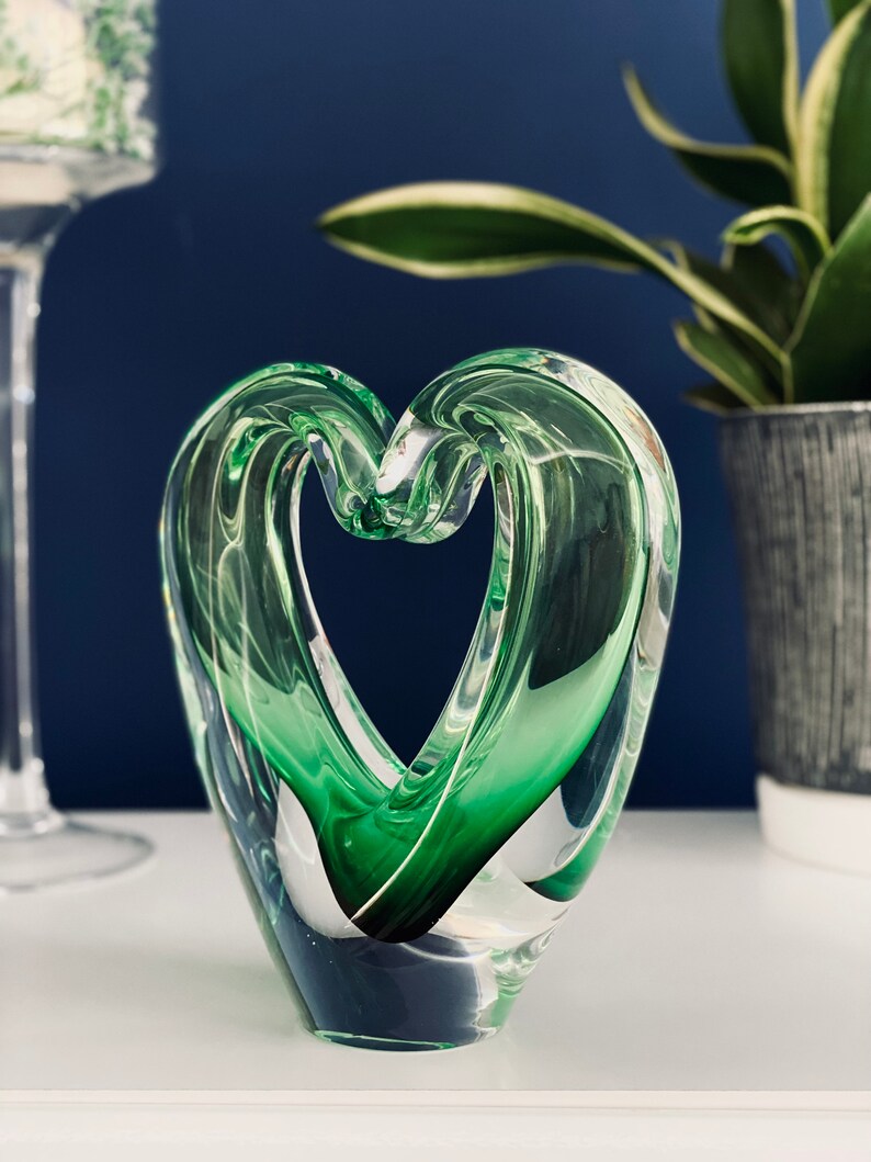 Big Crystal Green Glass Heart Sculpture Green Heart Glass | Etsy