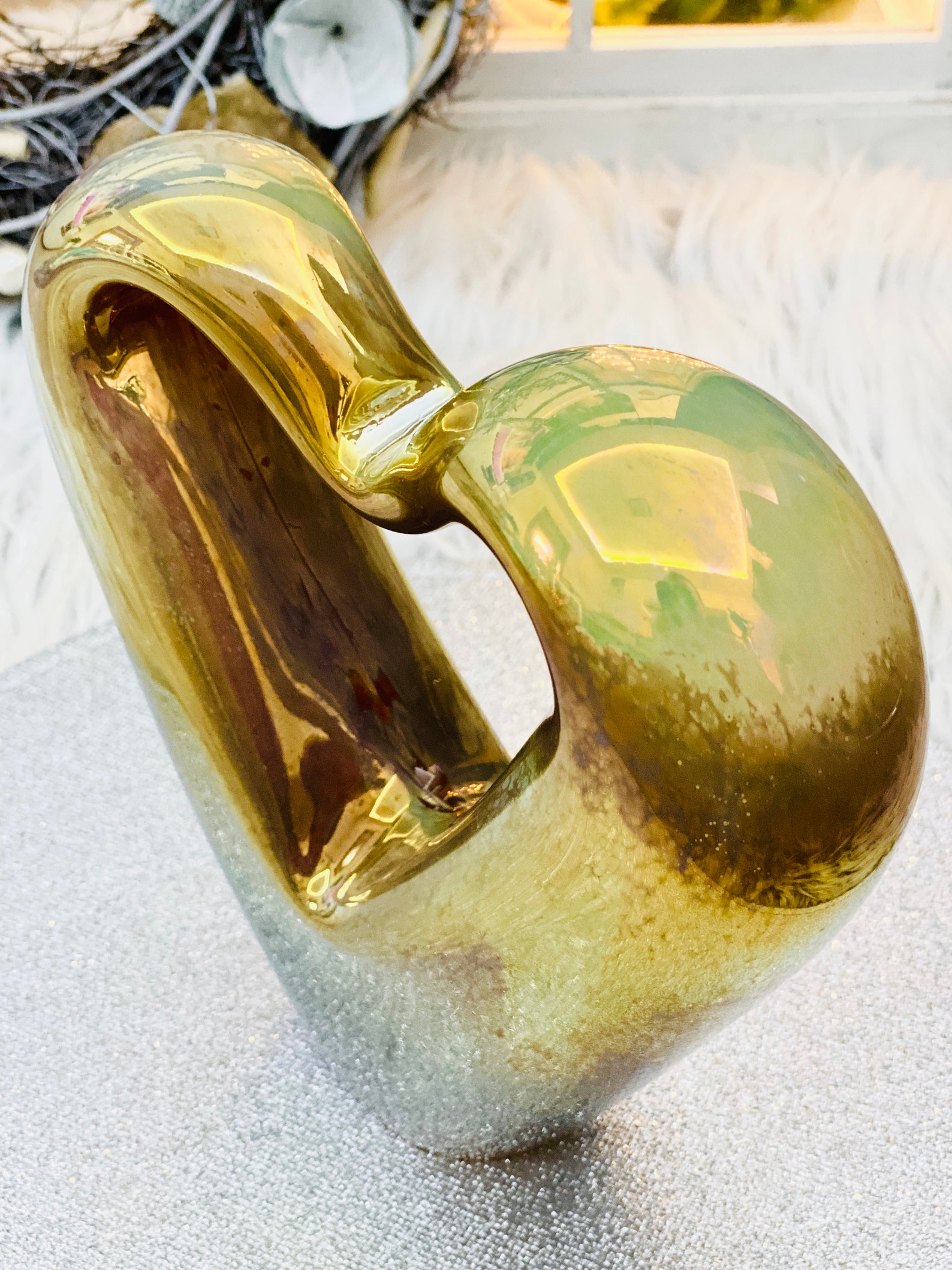 Big Crystal Gold Glass Heart Sculpture Golden Heart Glass - Etsy