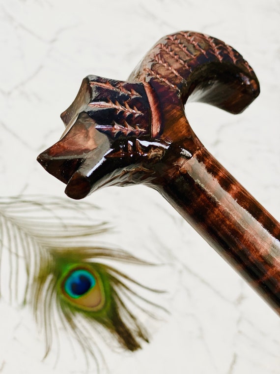 Wolf Walking Cane Wooden Cane With Lupus Handle Collectible | Etsy