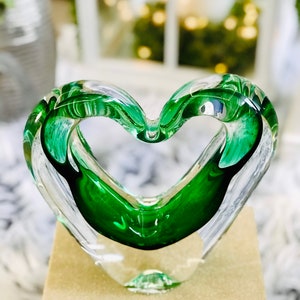 Big Crystal Green Glass Heart Sculpture, Green Heart Glass Figurine ...