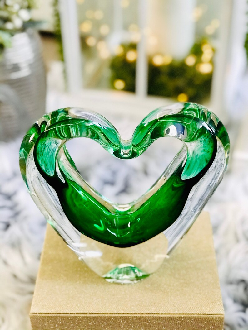 Big Crystal Green Glass Heart Sculpture Green Heart Glass | Etsy
