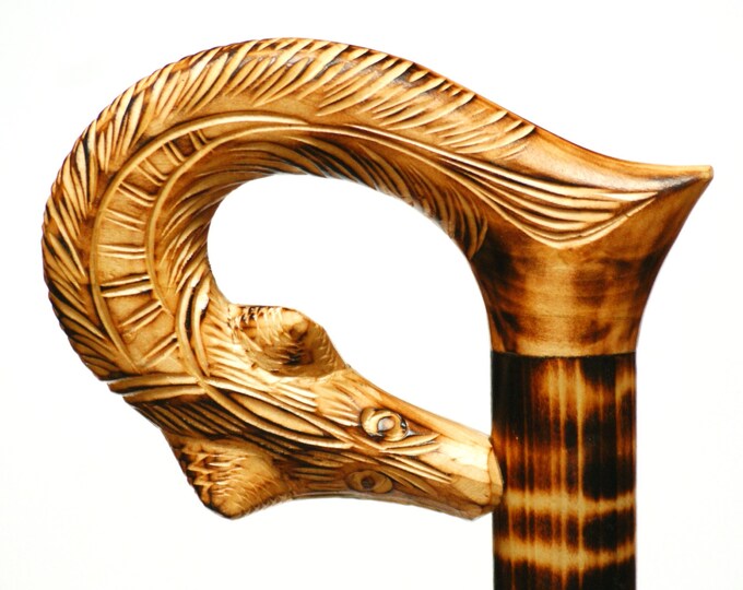 Fox Walking Cane, Bright Wooden Cane With Fox Handle, Collectible and ...