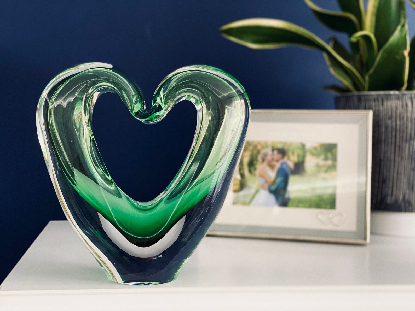 Big Crystal Green Glass Heart Sculpture Green Heart Glass - Etsy