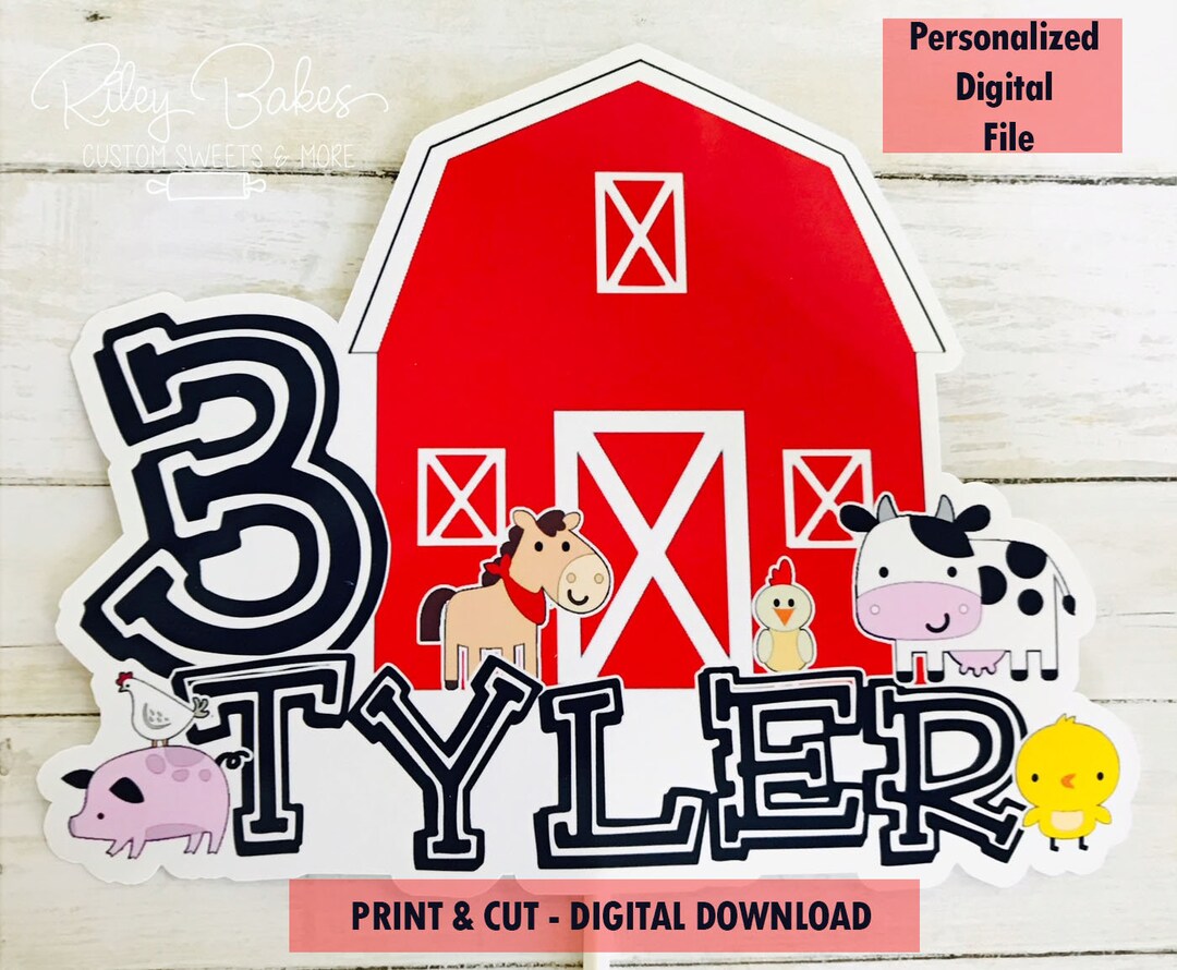 Barnyard Cake Topper - Digital Download - Personalized - Etsy