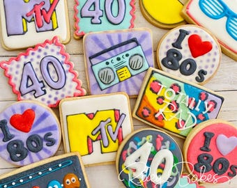 80s Theme Custom Sugar Cookies | Retro Party Favors | I Love 80s ...