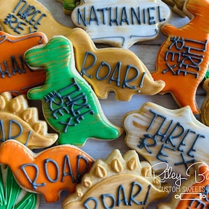 Three Rex Birthday Cookies: Dinosaur Theme, Custom Tags Available - Etsy