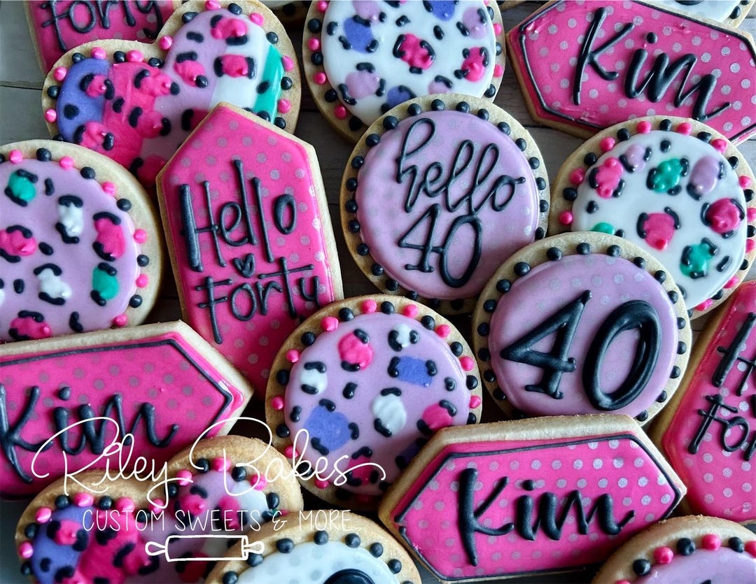 Hello Forty Birthday Cookies, Cheetah Print Cookies - Etsy