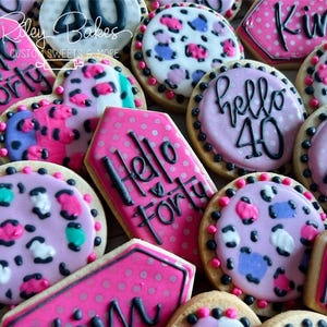 Hello Forty Birthday Cookies, Cheetah Print Cookies - Etsy