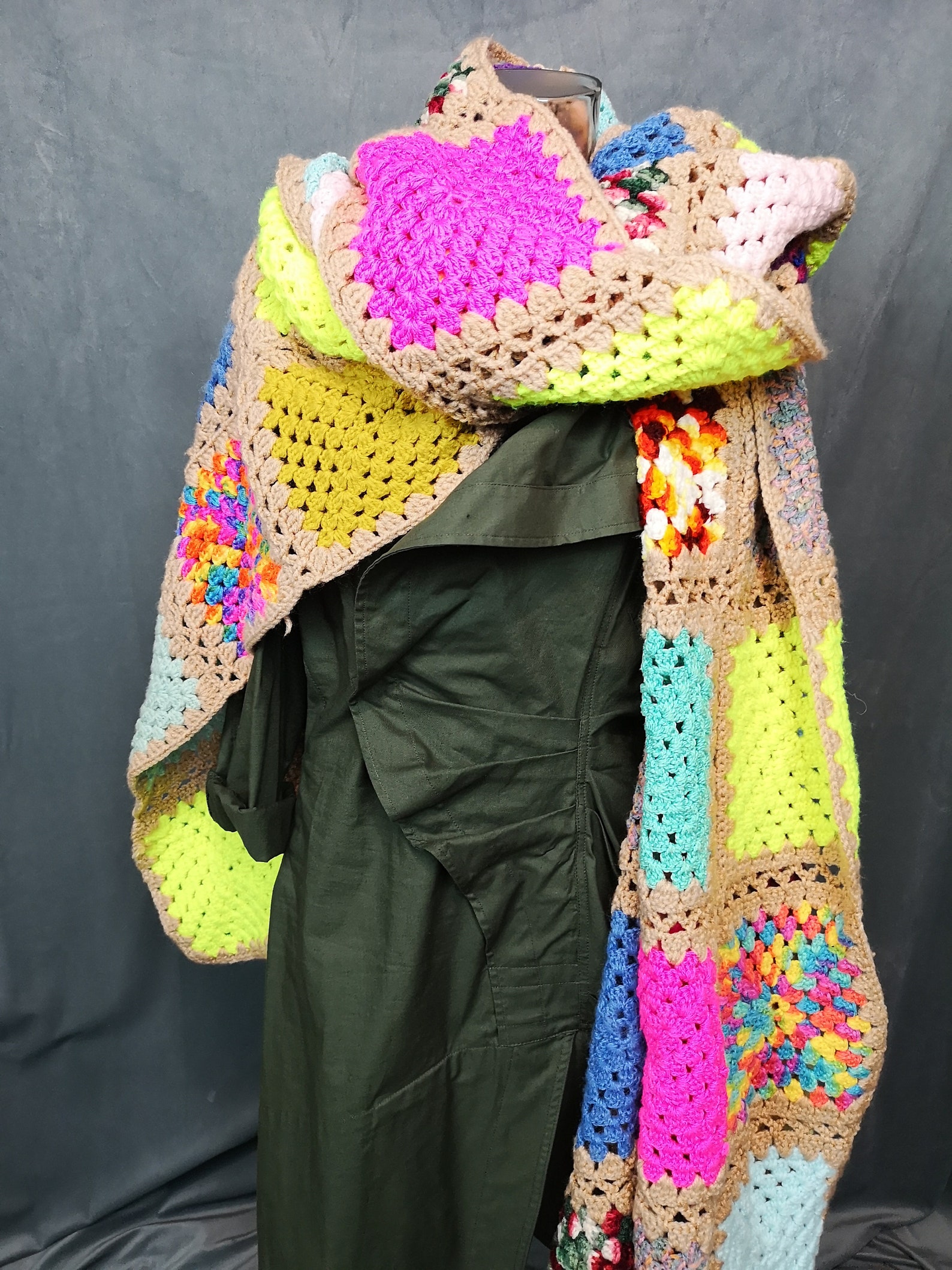 Y2K Neo-vintage Patchwork Multicolored Handmade Granny Square Crochet ...