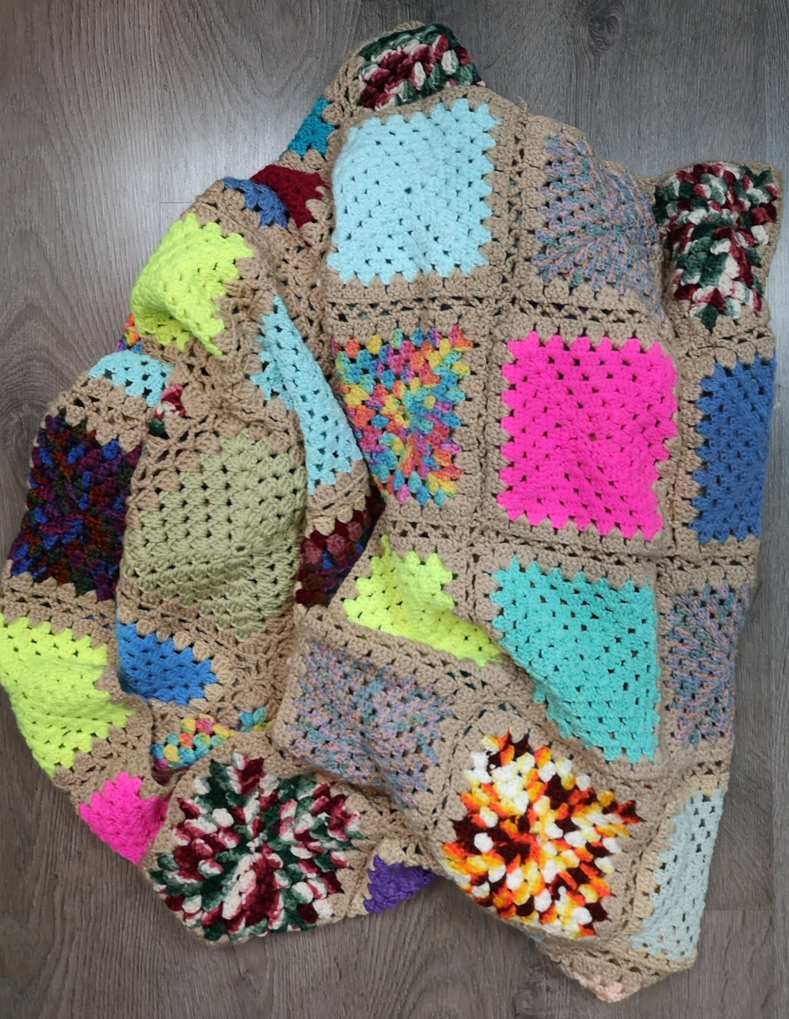 Y2K Neo-vintage Patchwork Multicolored Handmade Granny Square Crochet ...