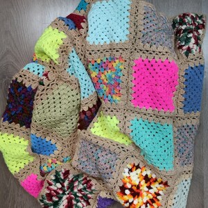 Y2K Neo-vintage Patchwork Multicolored Handmade Granny Square Crochet ...