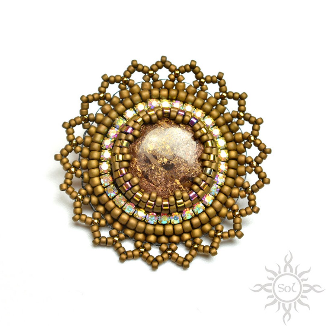 Fleur De Bronzite Matte Bronze Bead Embroidery Flower Brooch With ...