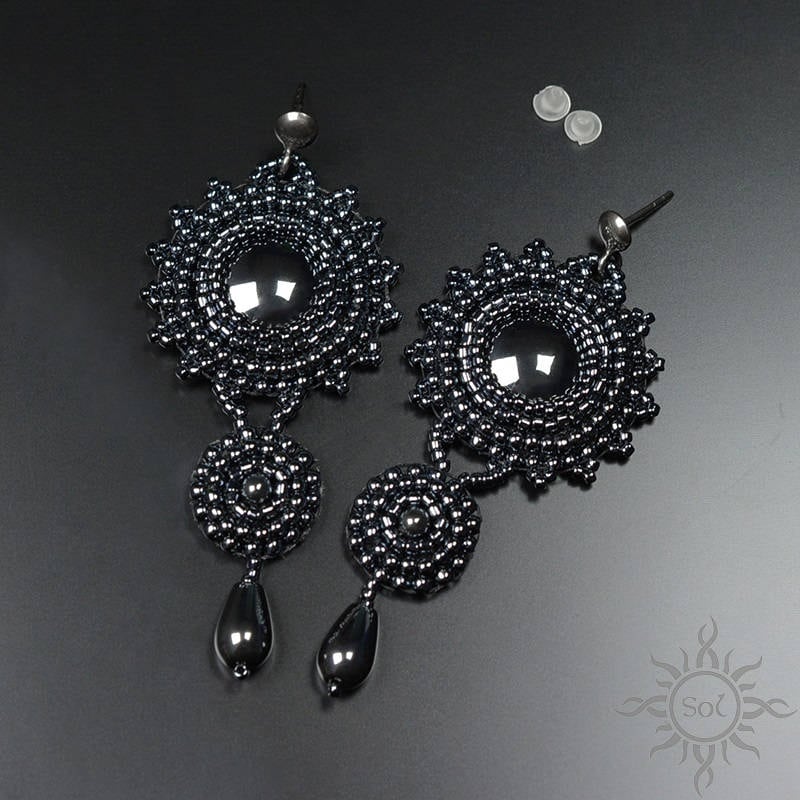 Vorös Graphite Hematite Stud Beaded Earrings With Toho Seeds - Etsy