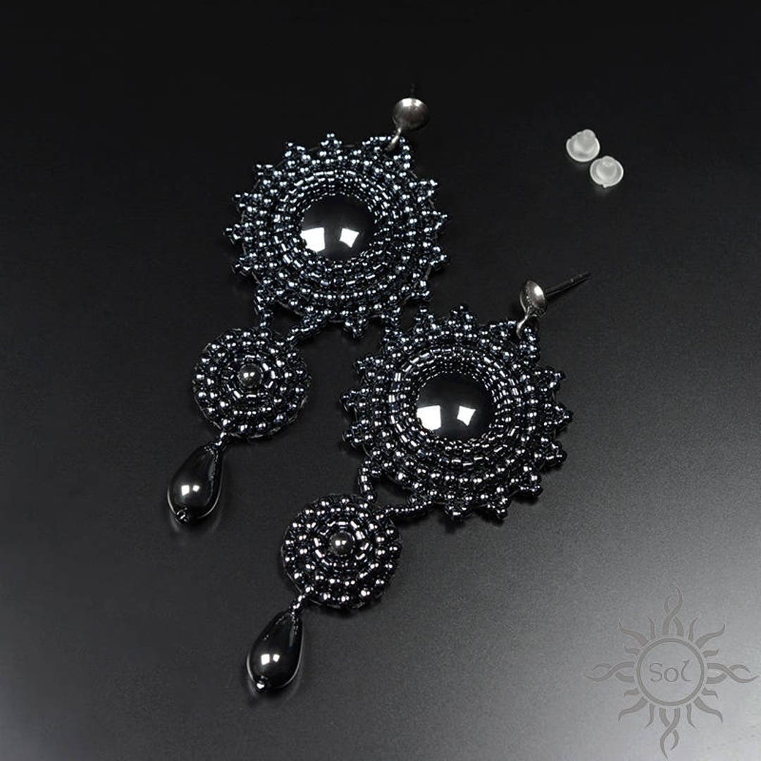 Vorös - Graphite Hematite Stud Beaded Earrings With Toho Seeds on ...