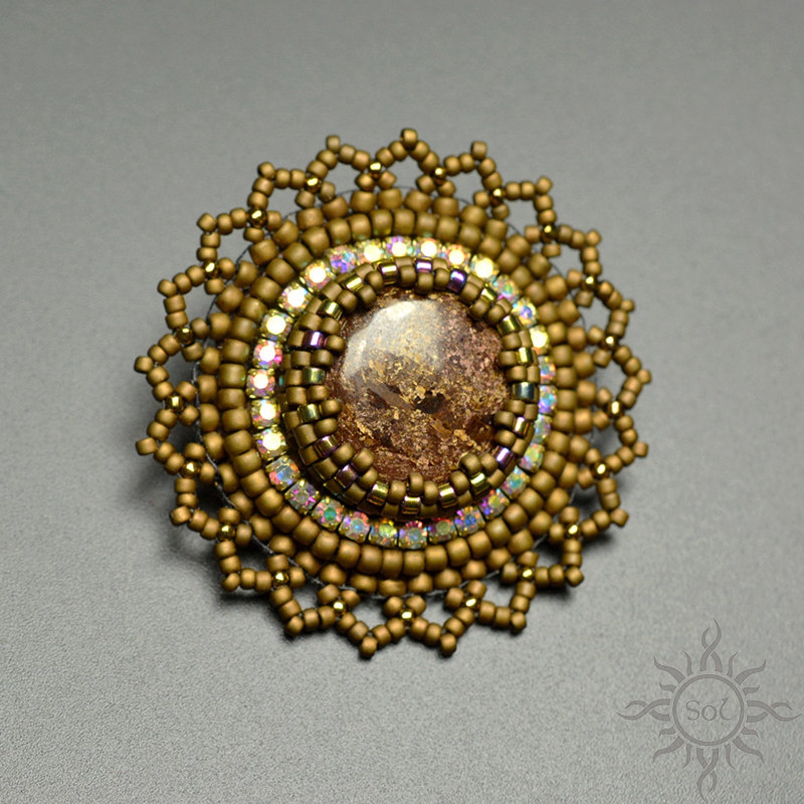 Fleur De Bronzite Matte Bronze Bead Embroidery Flower Brooch - Etsy