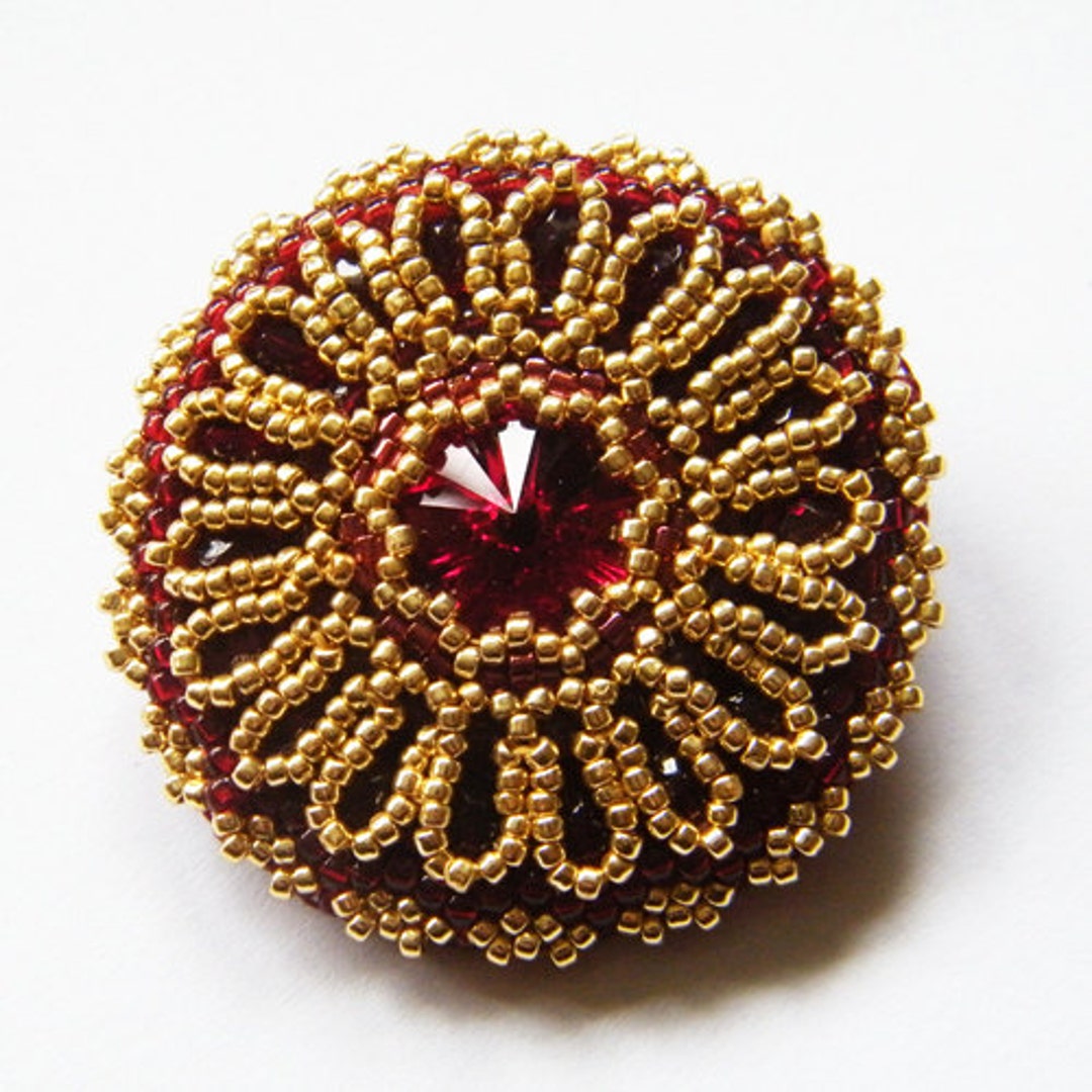 Buy LISE Red Gold Beaded Brooch With Swarovski Crystals Unique Handmade ...