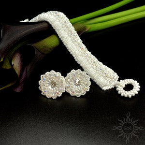 BLANCHE - Matte White Beadwoven Wedding Earrings With Swarovski ...
