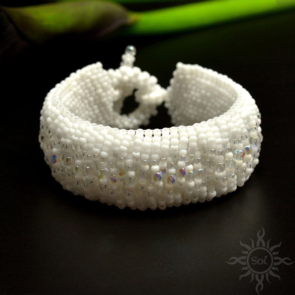 BLANCHE Matte White Transparent Beadwoven Wedding Bracelet - Etsy