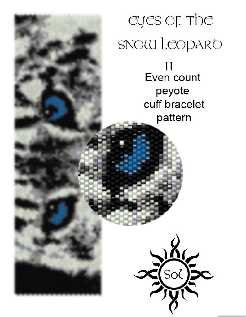 Eyes of the Snow Leopard II - Even Peyote Cuff Beaded Bracelet Pattern ...