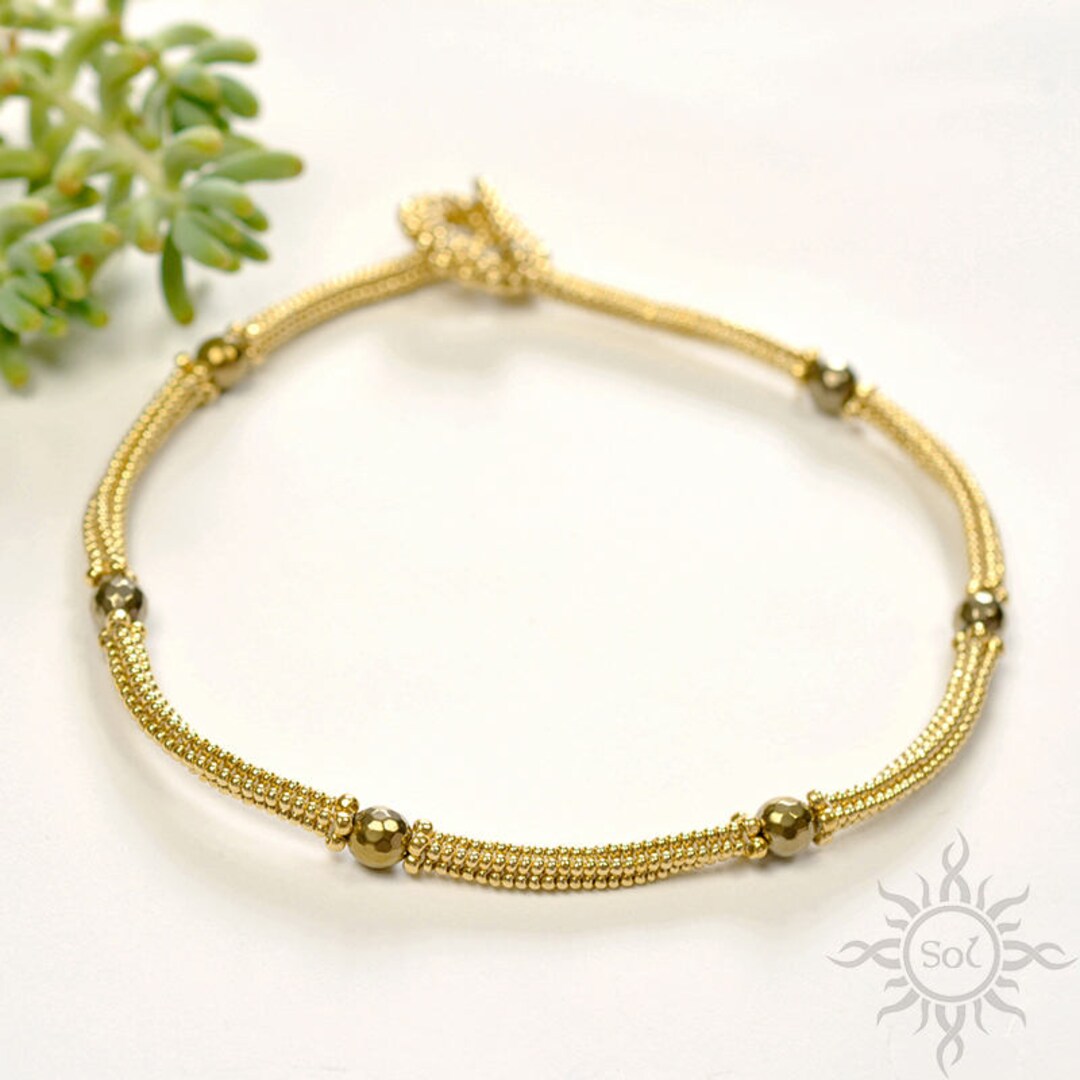 FILDOR - Gold Beadwoven Chain Rope Necklace With Hematite and Toho ...